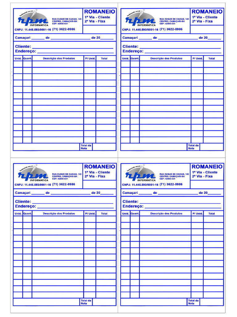 ROMANEIO RPM Modelo | PDF
