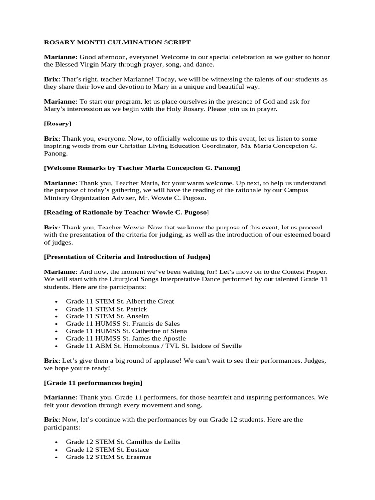 Rosary Month Culmination Script | PDF | Mary, Mother Of Jesus ...