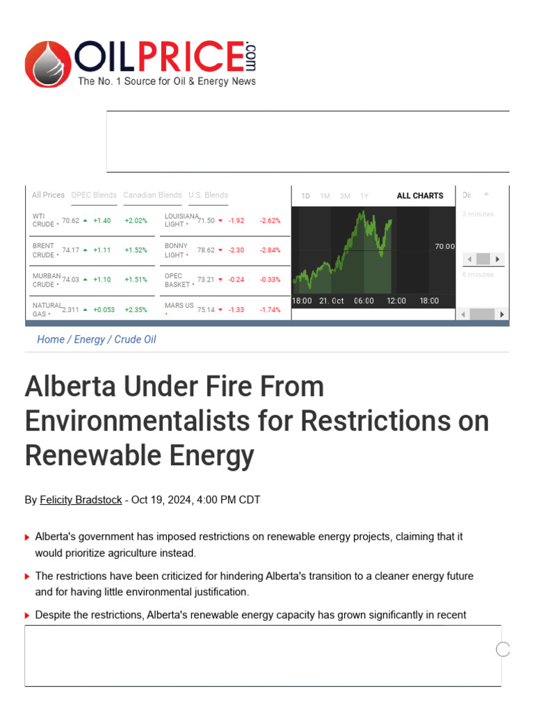 Alberta Under Fire From Environmentalists For Restrictions On Renewable Energy | PDF | Renewable ...