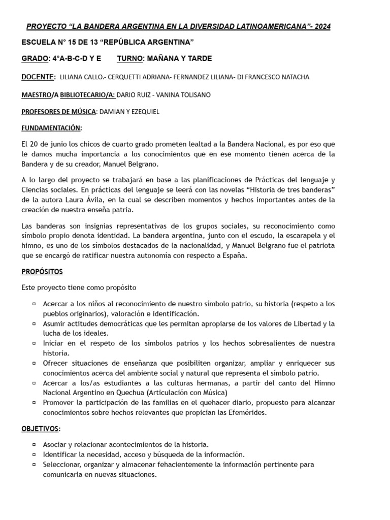 Proyecto La Bandera Argentina en La Diversidad Latinoamericana | PDF