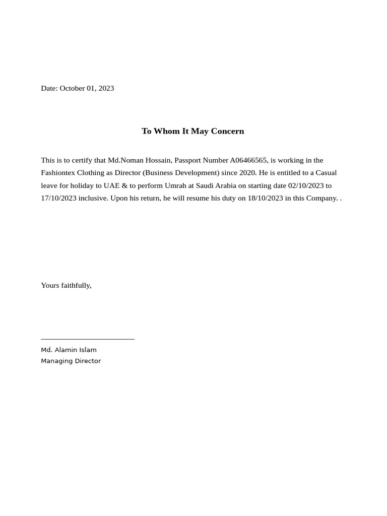 Leave Letter India Sumit | PDF