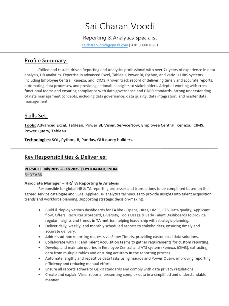 Sai Charan - Resume - 030125 | PDF | Analytics | Microsoft Excel