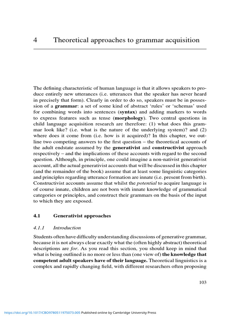 theoretical-approaches-to-grammar-acquisition | PDF | Phrase | Syntax