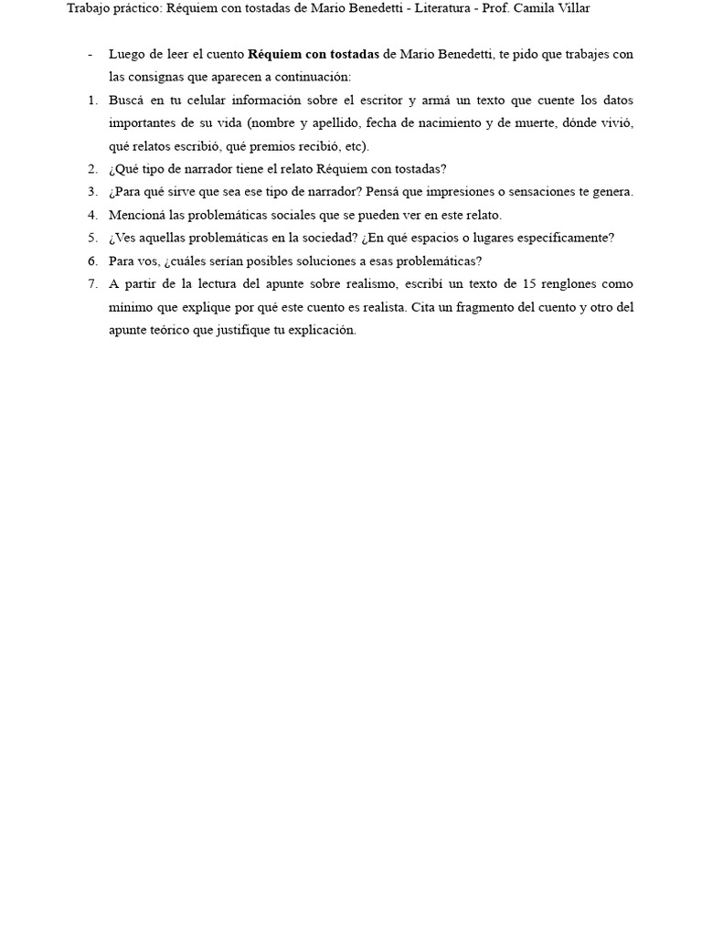 TP - Réquiem Con Tostadas - Cuento y Consignas (1) | PDF | Cuentos