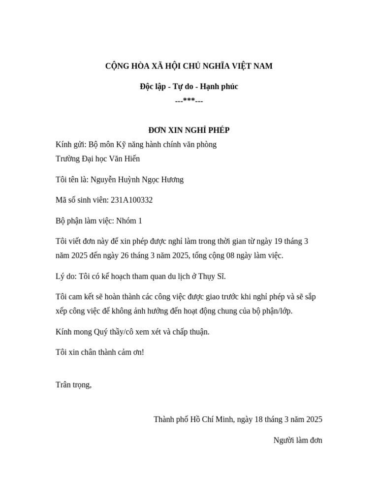 Don Xin Nghi Phep | PDF