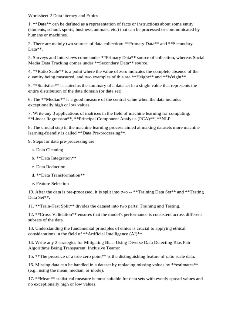 Answer Key Worksheet 2 Class 11 | PDF | Level Of Measurement | Data