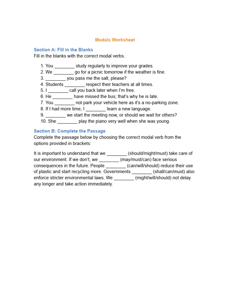 Modals Worksheet | PDF