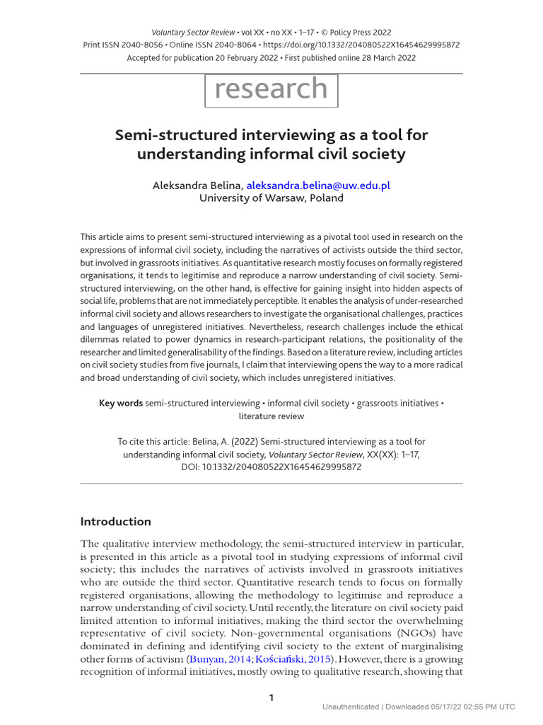 (20408064 - Voluntary Sector Review) Semi-Structured Interviewing As A ...