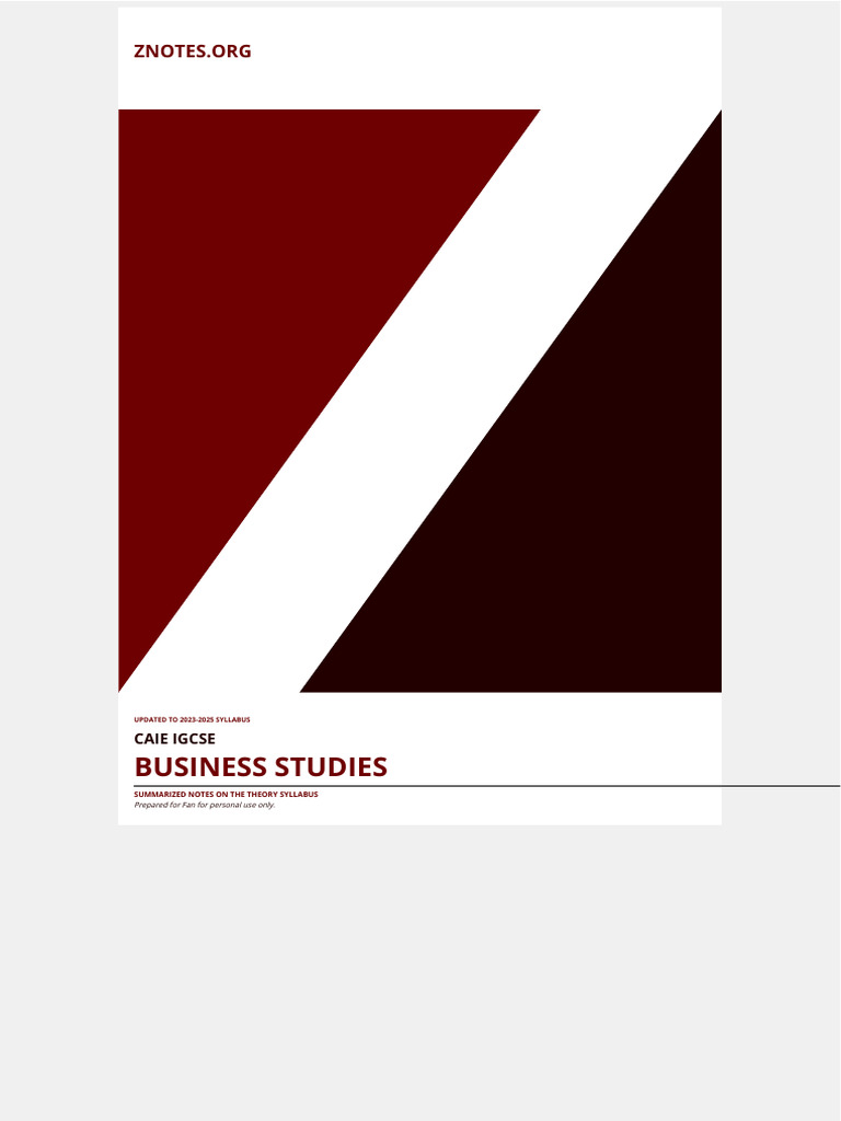 IGCSE Business Studies Summary Notes | PDF | Lean Manufacturing | Inventory