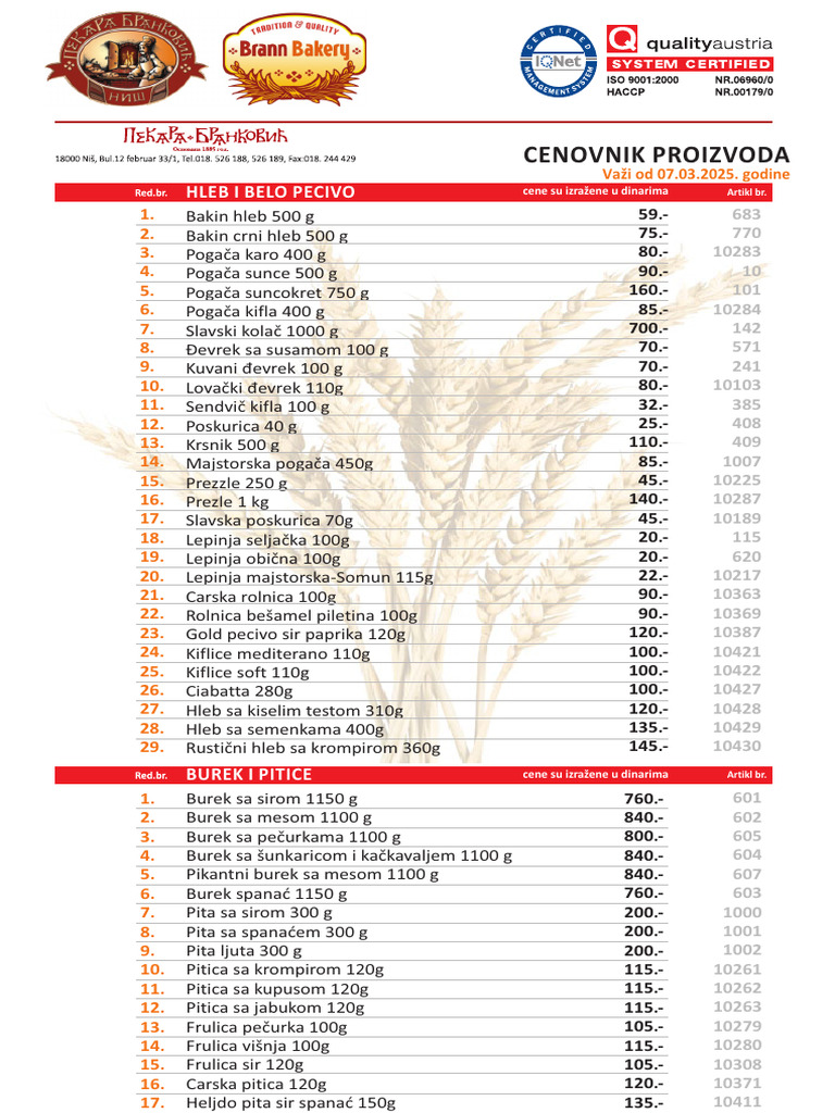Cenovnik | PDF