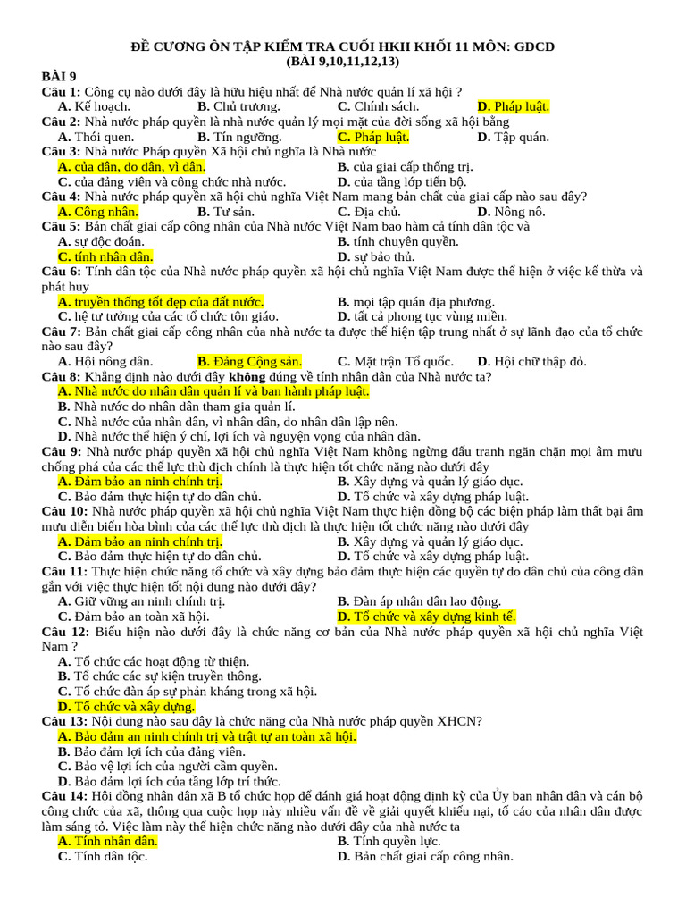 ĐỀ CƯƠNG ÔN TẬP KIỂM TRA CUỐI HKII KHỐI 11 MÔN lammmmmmmm | PDF