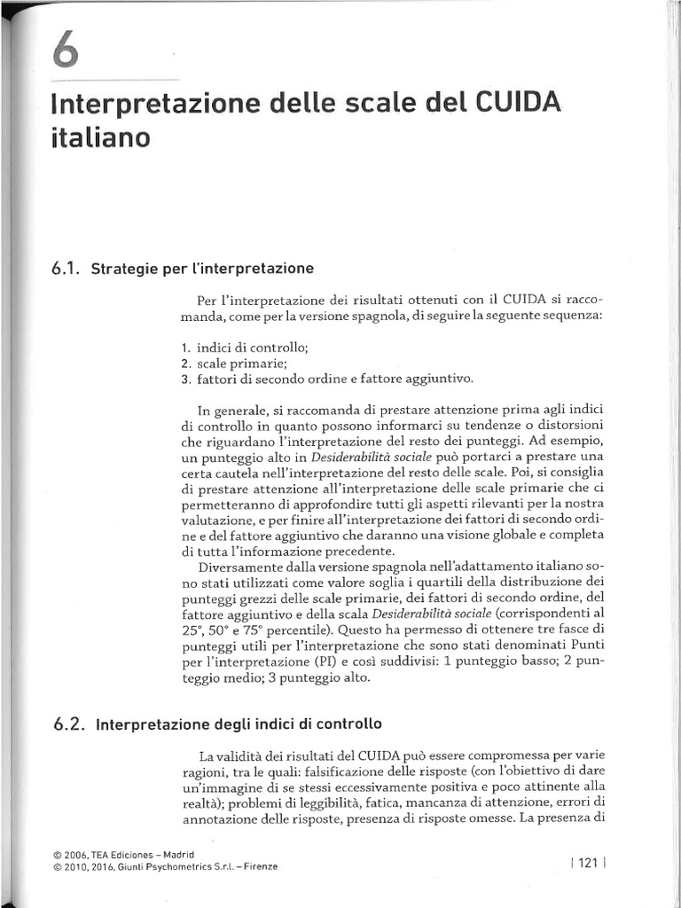 Interpretazione Delle Scale Del CUIDA | PDF