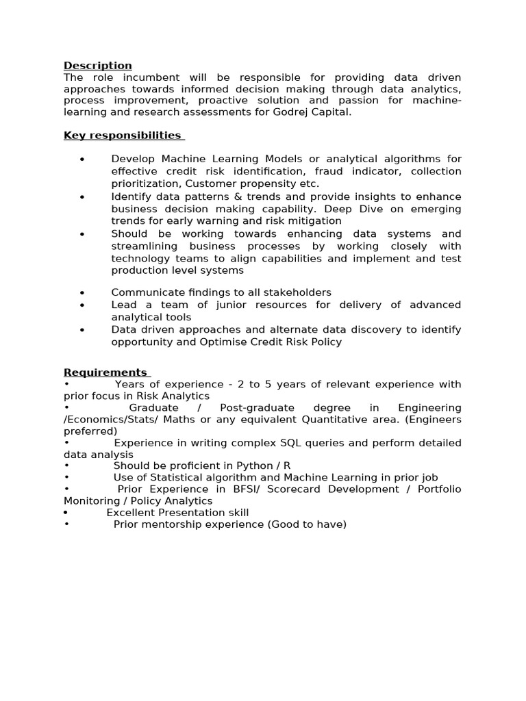 JD - Data Scientist - AM | PDF