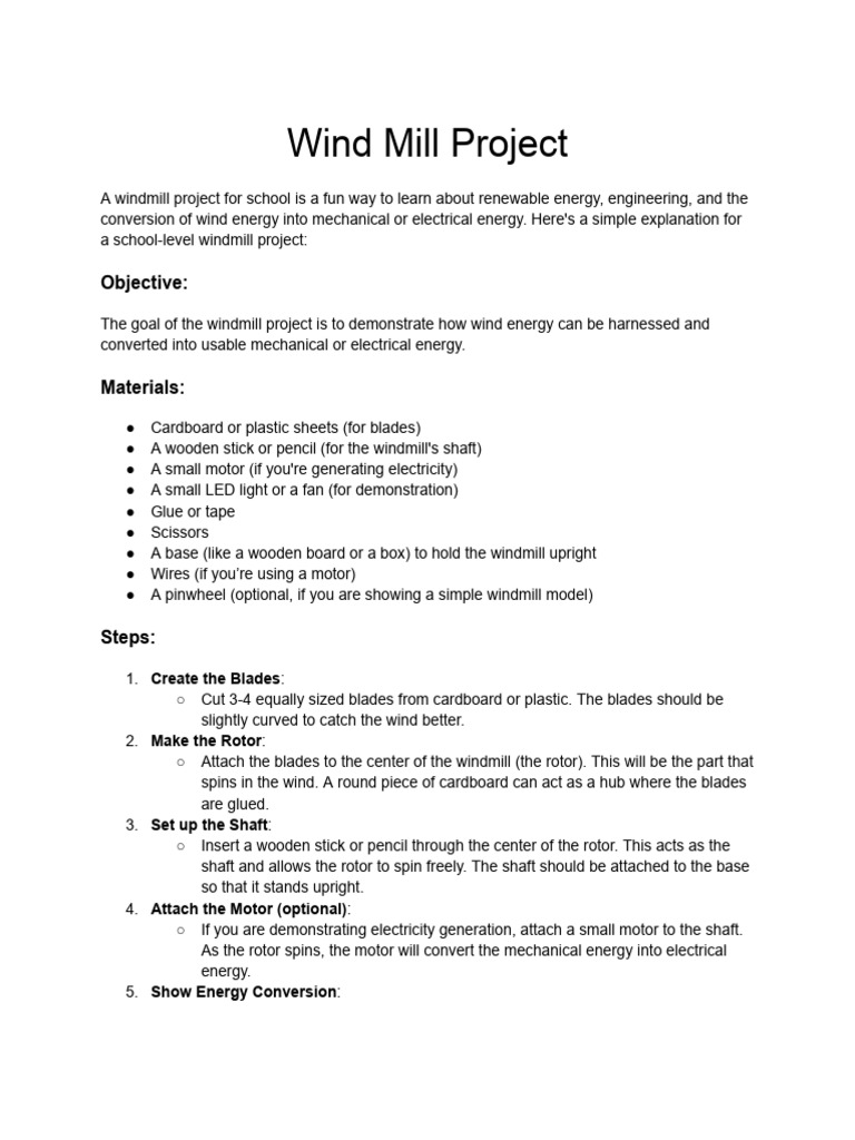 School Windmill Project Guide | PDF | Wind Power | Wind Turbine