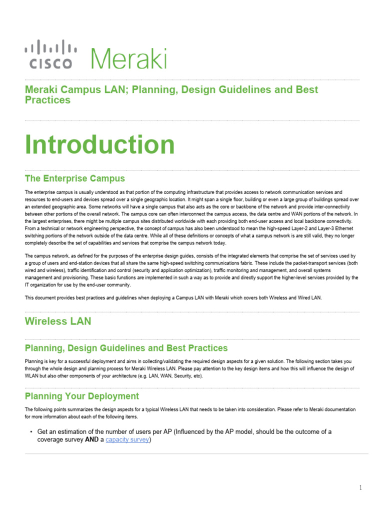 Meraki Campus LAN Planning, Design Guidelines and Best Practices | PDF | Computer Network | Radius