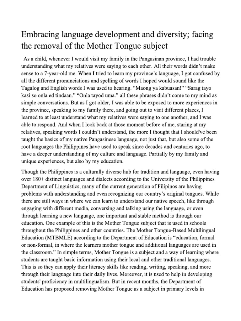 Embracing Language Development and Diversity Facing The Removal of The ...
