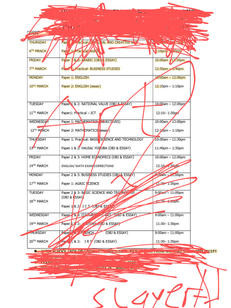2025 Mock Exam Timetable for JSS3 | PDF