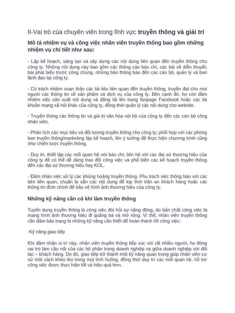 II-Vai Trò C A Chuyên Viên Trong Lĩnh V C | PDF