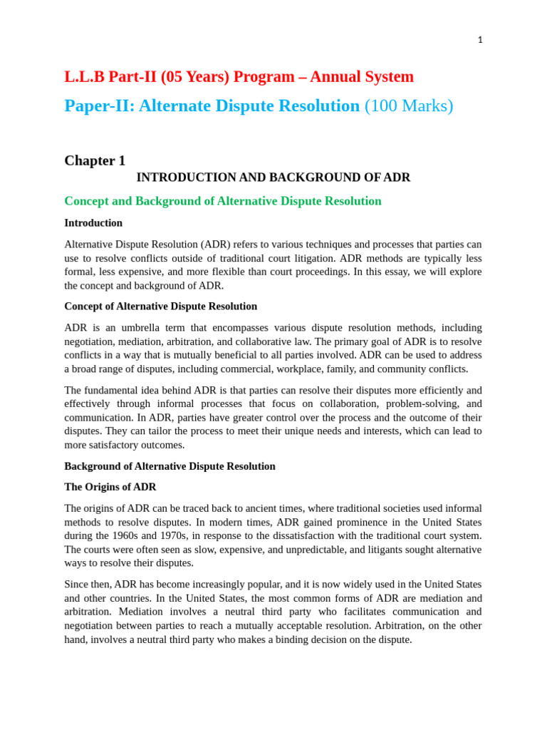 Alternative Dispute Resolution (ADR) | PDF | Alternative Dispute Resolution | Mediation