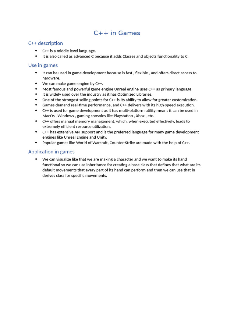 C++ for Game Development Explained | PDF