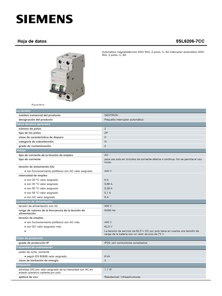 5SL62067CC Datasheet Es | PDF | Corriente eléctrica | Equipo eléctrico
