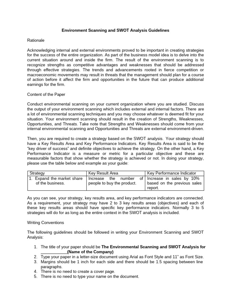 Environment Scanning and SWOT Analysis Guidelines (Actvity #2)_TORRED ...