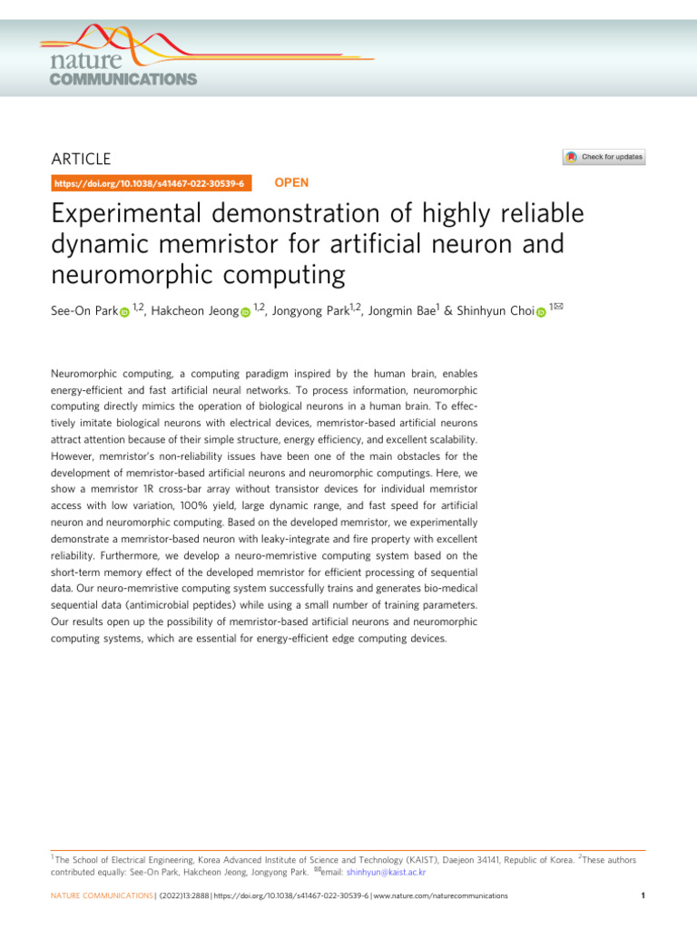 Experimental Demonstration of Highly Reliable Dynamic Memristor for Artificial Neuron and ...