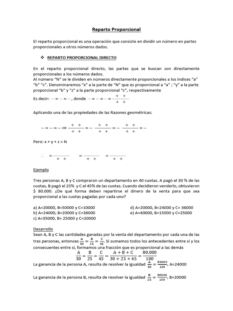 Cálculo de Reparto Proporcional | PDF | Matemáticas