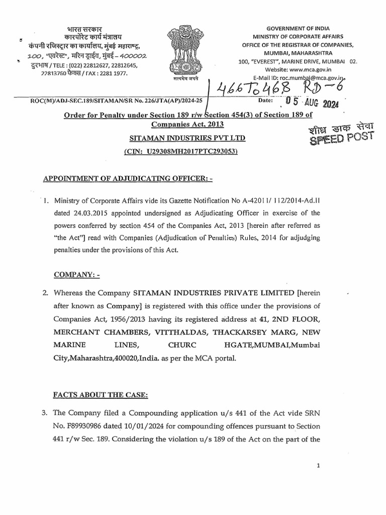 Sitaman-order-Sec-189-20240806 | PDF | Fine (Penalty) | Common Law