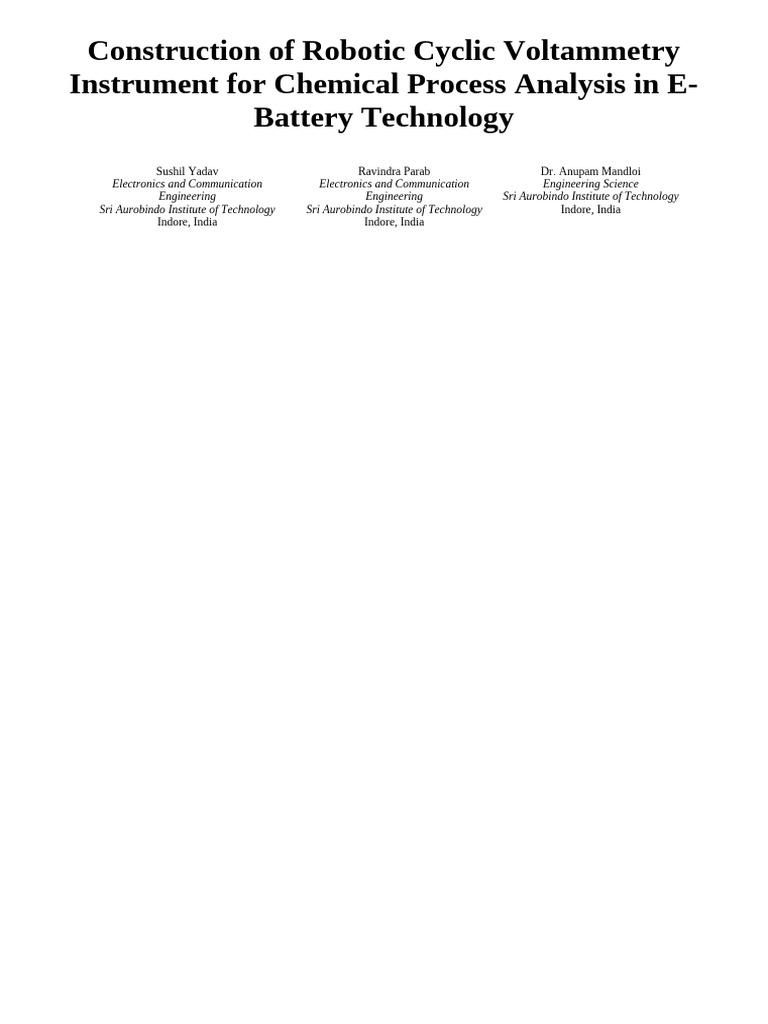 Construction of Robotic Cyclic Voltammetry Instrument For Chemical ...