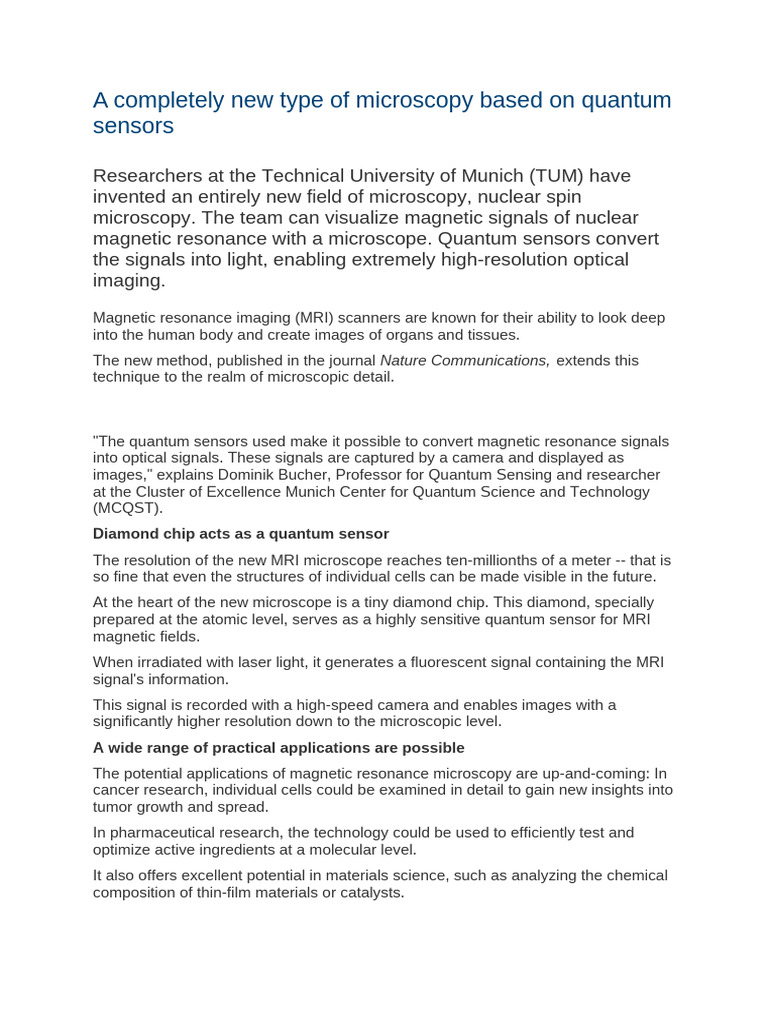 Quantum Nuclear Spin Microscopy Advances | PDF | Microscope | Magnetic ...