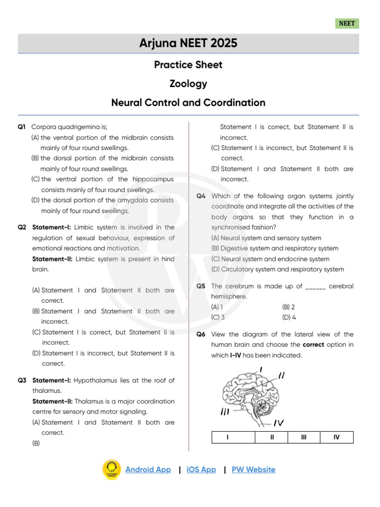 6756fbae5bd852f2c9cc391a - ## - Neural Control & Coordination Practice Sheet Arjuna NEET 2025 ...