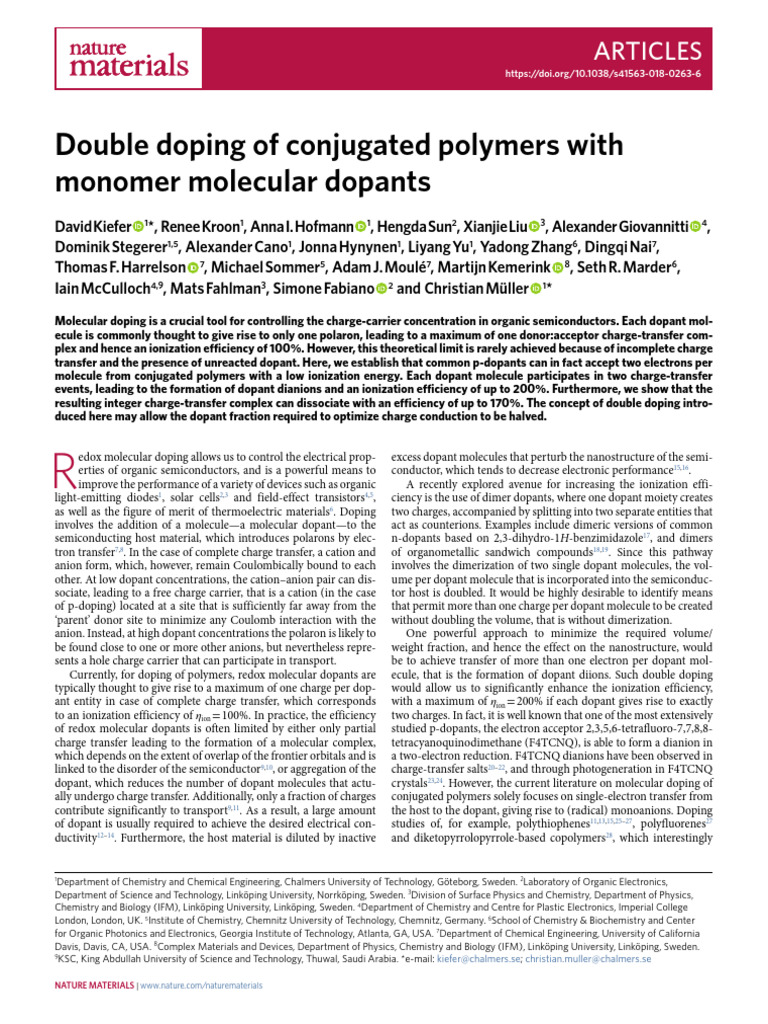 Double Doping of Conjugated Polymers With Monomer Molecular Dopants ...