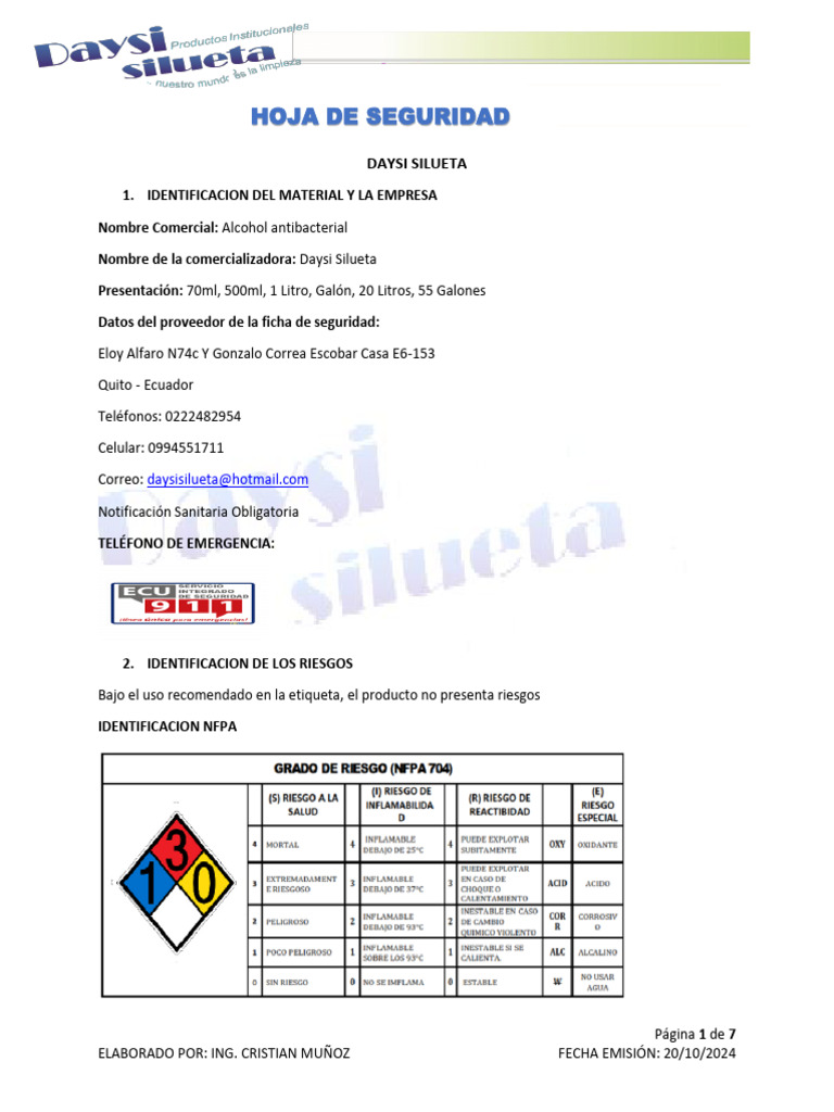 Líquido Inflamable - Alcohol Plus | PDF | Agua | Dióxido de carbono