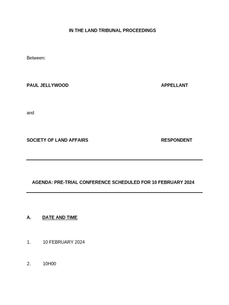 Pre-Trial Conference Agenda: 10 Feb 2024 | PDF | Tribunal | Public Law
