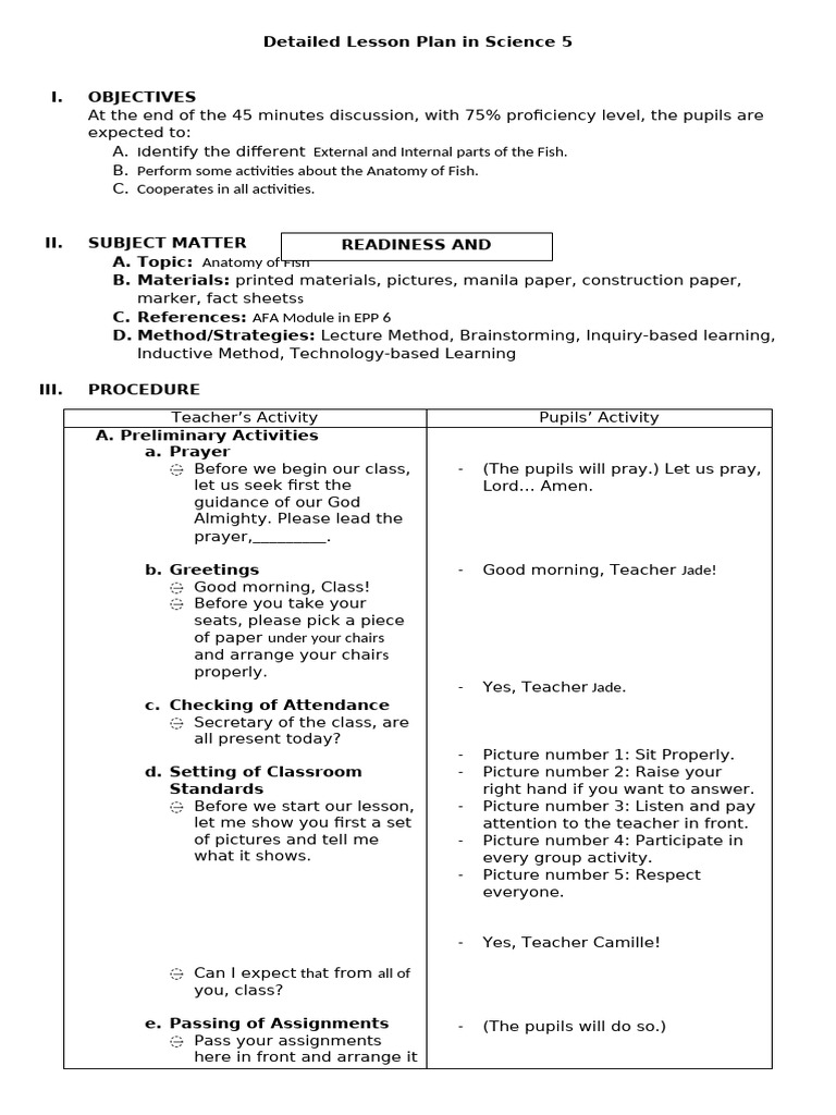 Fish Anatomy Lesson Plan for Grade 5 | PDF | Tropical Cyclones | Wound