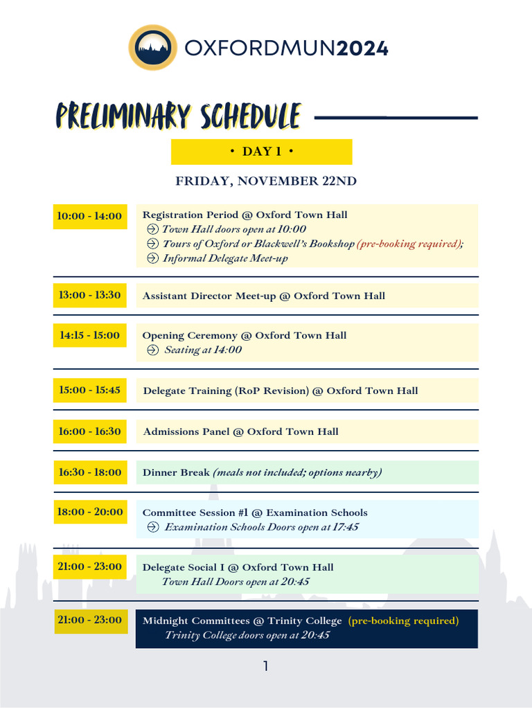 OxfordMUN Preliminary Schedule | PDF