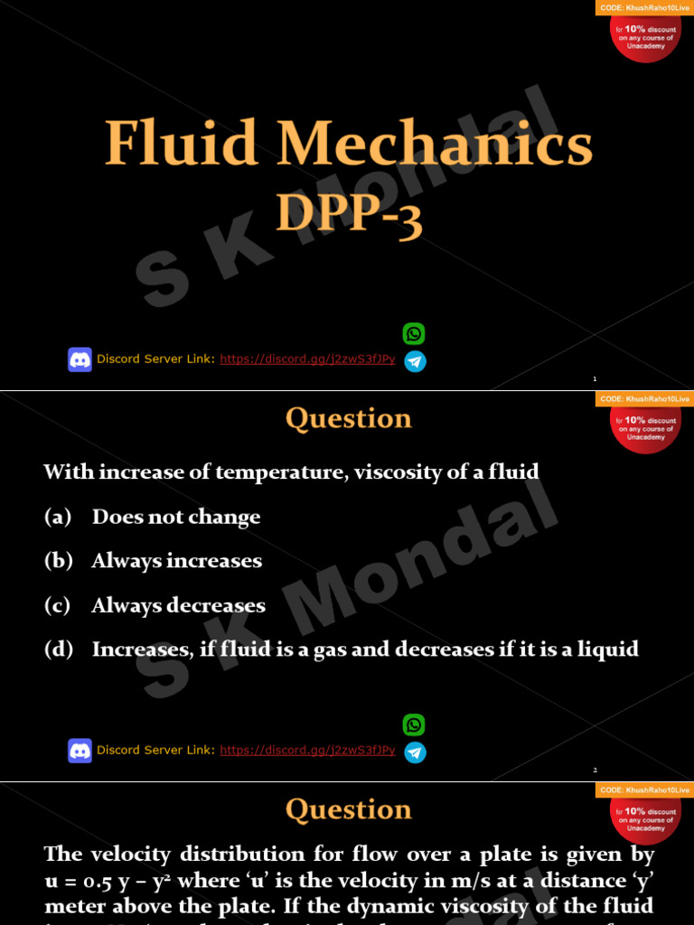 Fluid Mechanics Questions and Answers | PDF | Viscosity | Young's Modulus