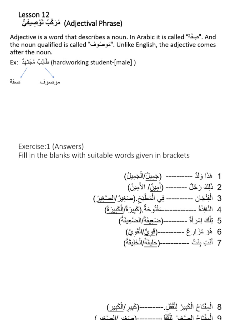 Arabic - Grade 3 Lesson 12 | PDF