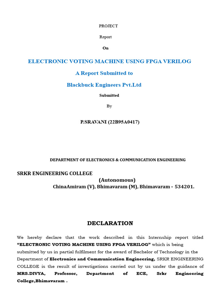 Project Report On Voting Machine. | PDF | Field Programmable Gate Array | Hardware Description ...