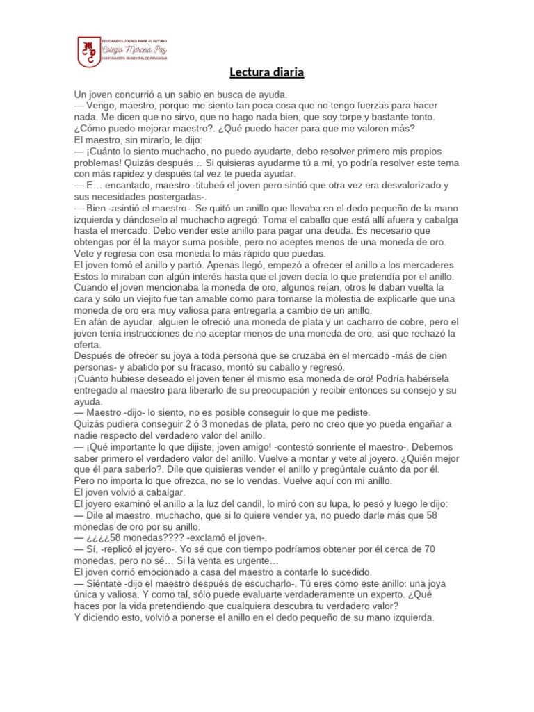 Lectura Diaria - Semana 4 Marzo | PDF