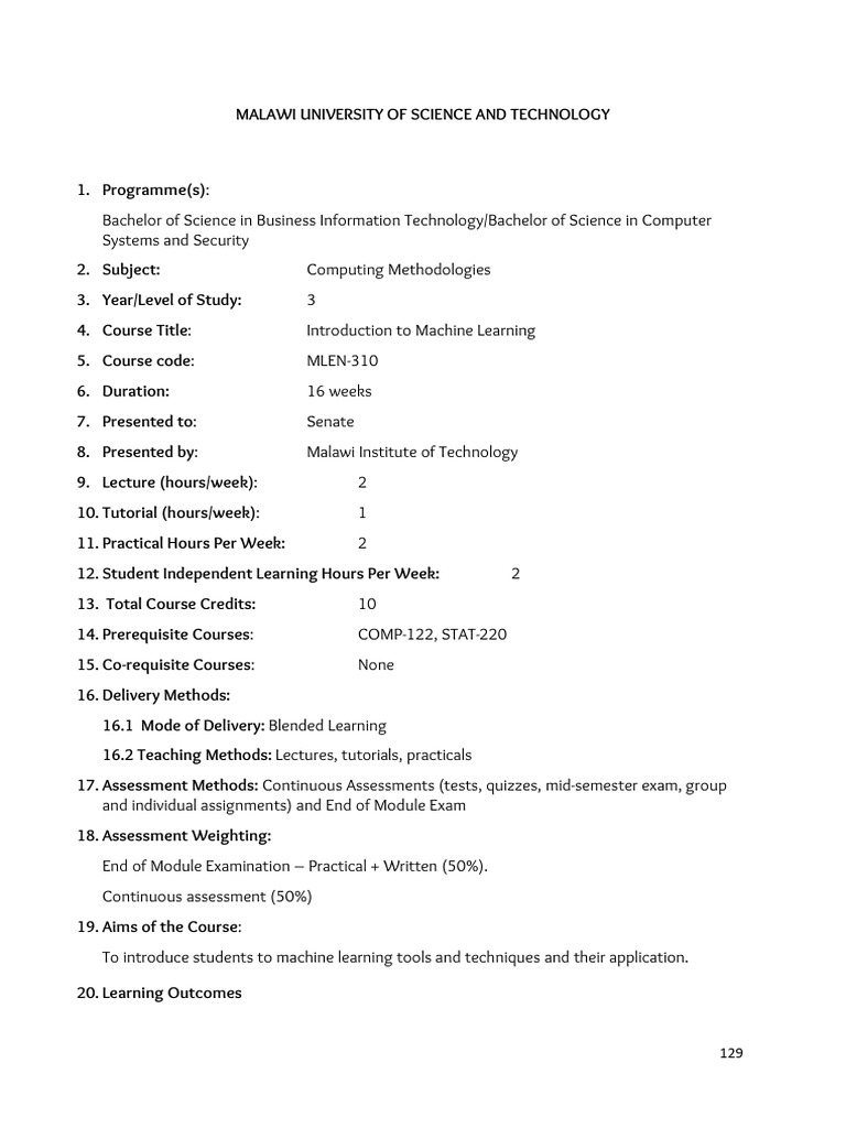 MLEN-310 Course Outline | PDF | Machine Learning | Cluster Analysis