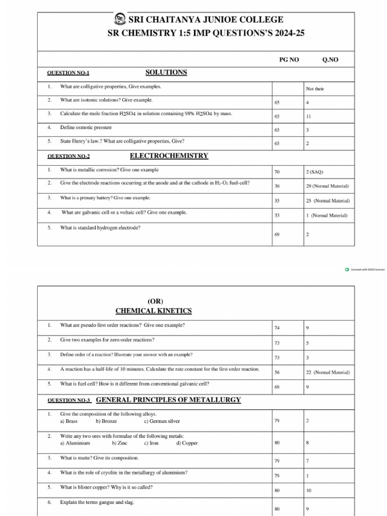 SR CHEMISTRY IMP QUESTIONS | PDF