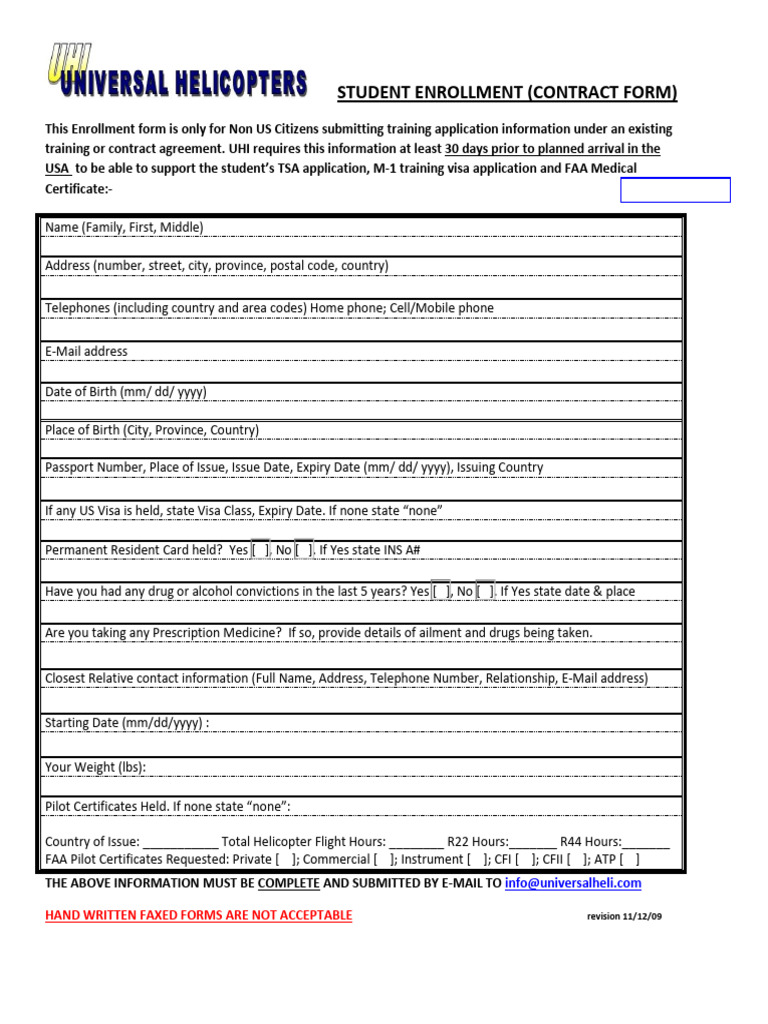 Student Enrollment Contract-Form 03-07-19 Fillable | PDF