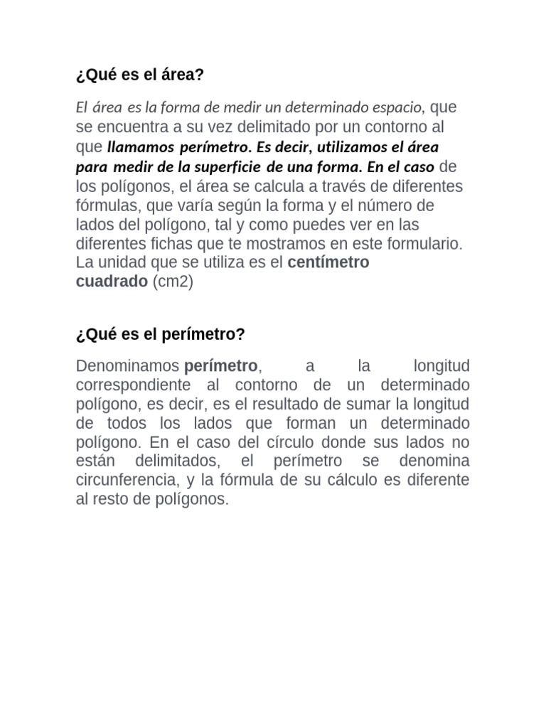 Definición y cálculo del área | PDF