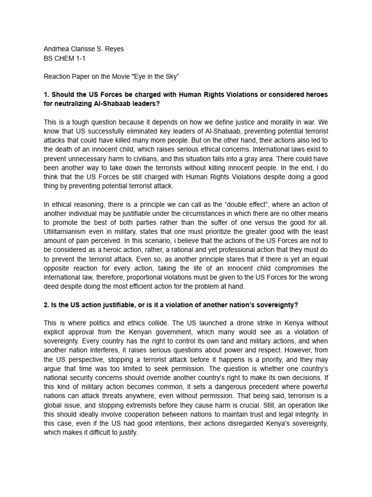 Reyes-Rotc Reaction Paper | PDF | Utilitarianism