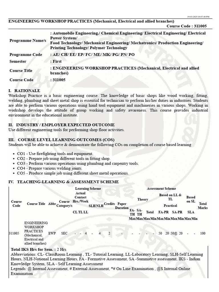 311005-Engineering Workshop Practices | PDF | Welding | Construction