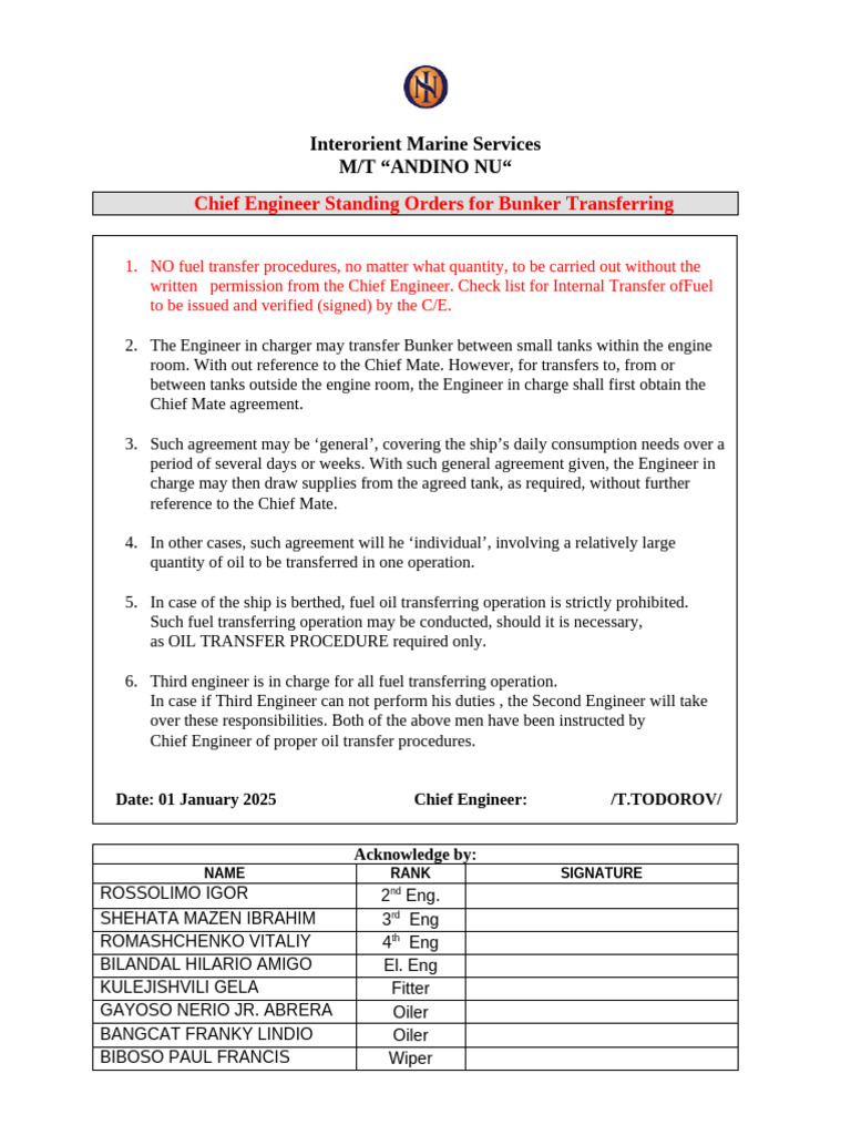 Ce Standing Order Bunker | PDF