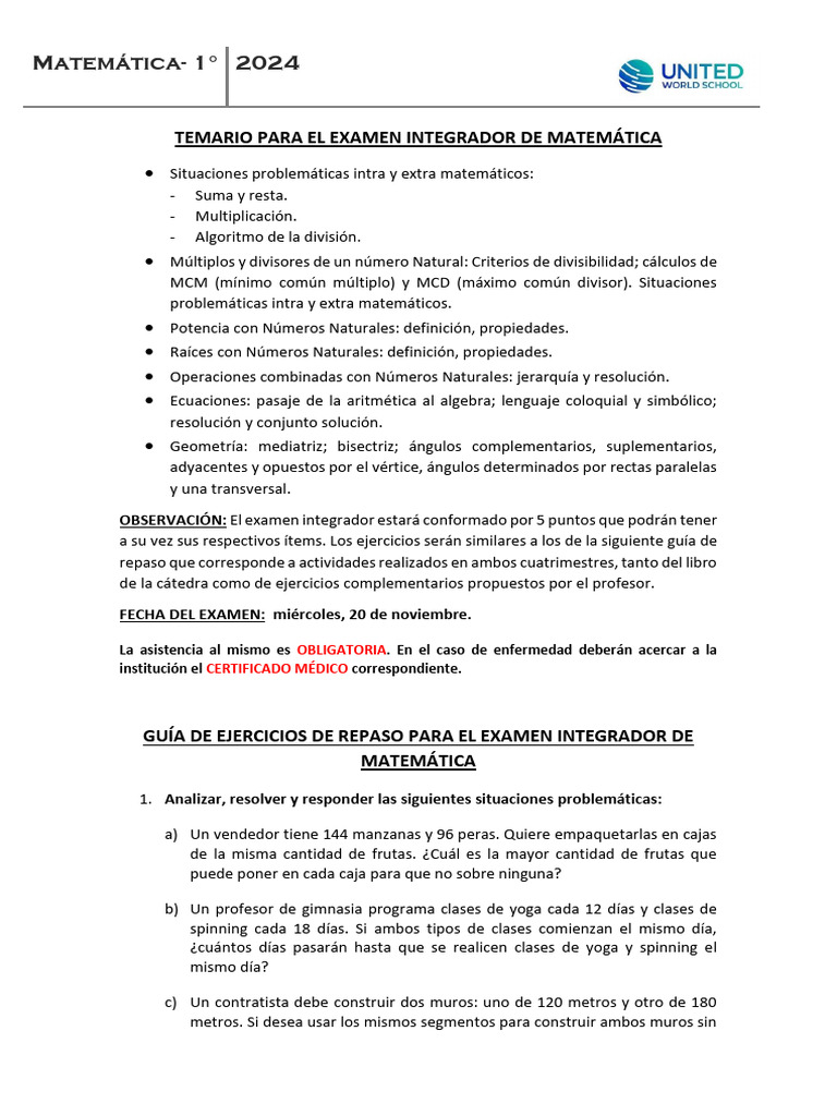 Temario y Guia de Ejercicios de Repaso para La Evaluacion Integradora (1erano UWS) | PDF ...