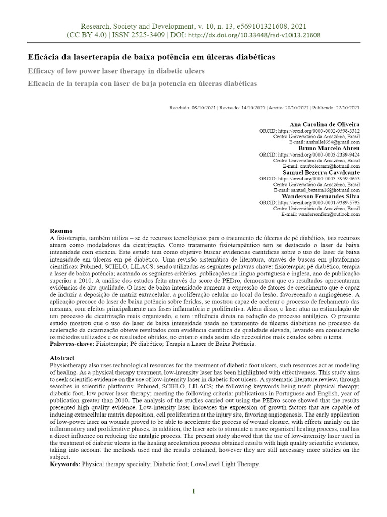 View of Efficacy of Low Power Laser Therapy in Diabetic Ulcers | PDF